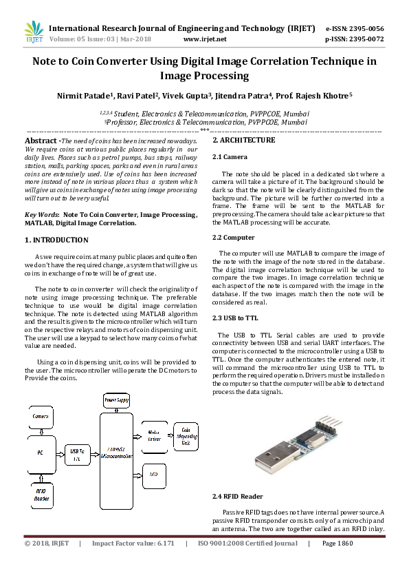 (PDF) Note to Coin Converter Using Digital Image Correlation Technique ...