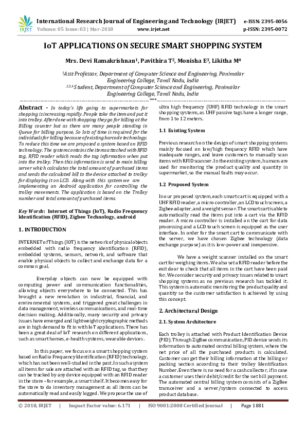 (PDF) IoT APPLICATIONS ON SECURE SMART SHOPPING SYSTEM