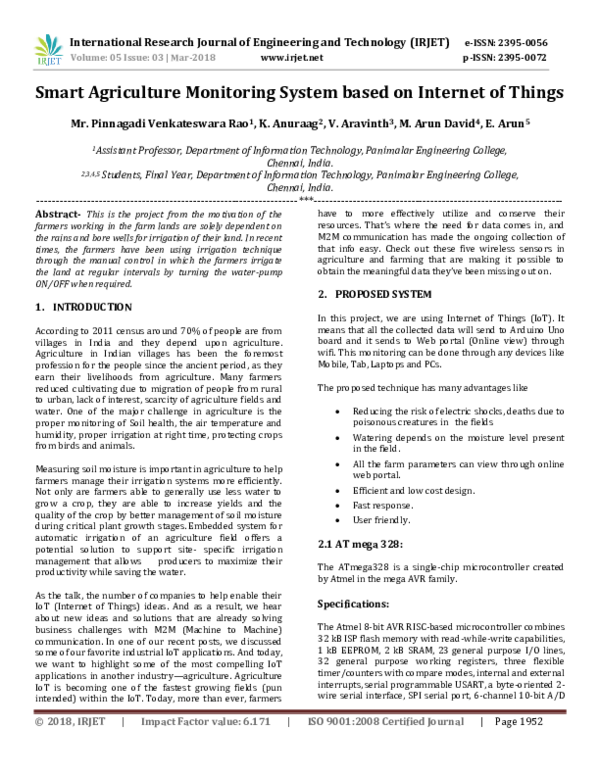 (PDF) Smart Agriculture Monitoring System based on Internet of Things