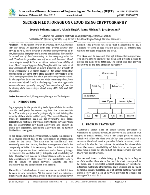 Pdf Secure File Storage On Cloud Using Cryptography