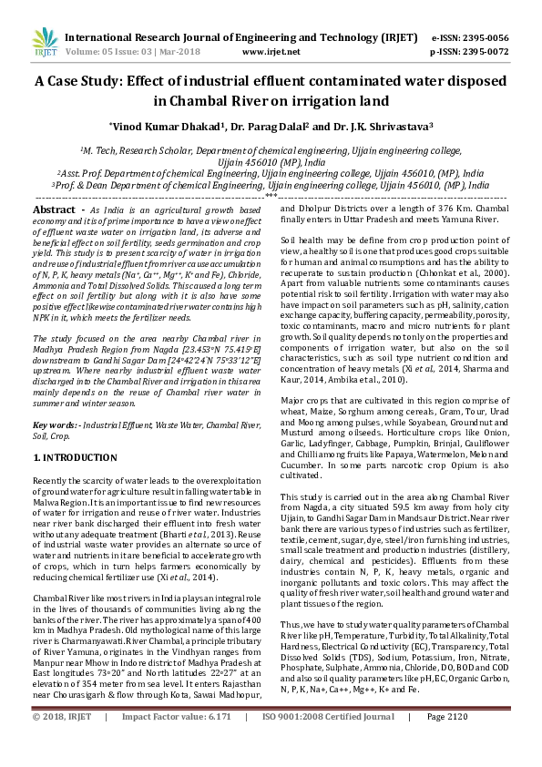 (PDF) A Case Study: Effect of industrial effluent contaminated water ...