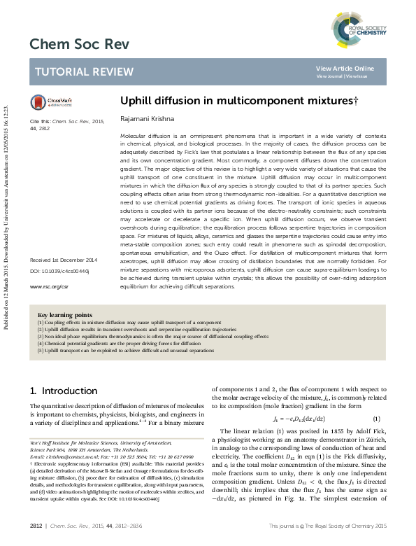 (PDF) Uphill diffusion in multicomponent mixtures