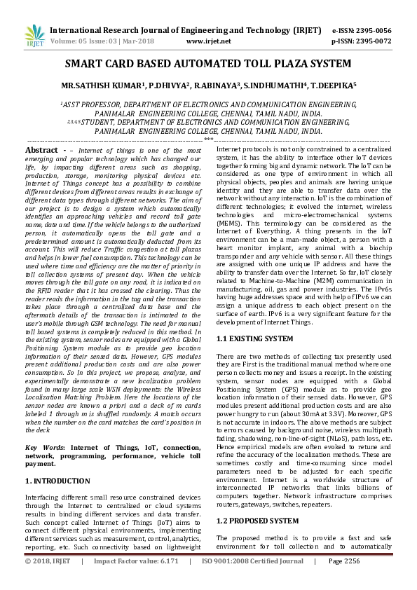 (PDF) SMART CARD BASED AUTOMATED TOLL PLAZA SYSTEM | IRJET Journal - Academia.edu