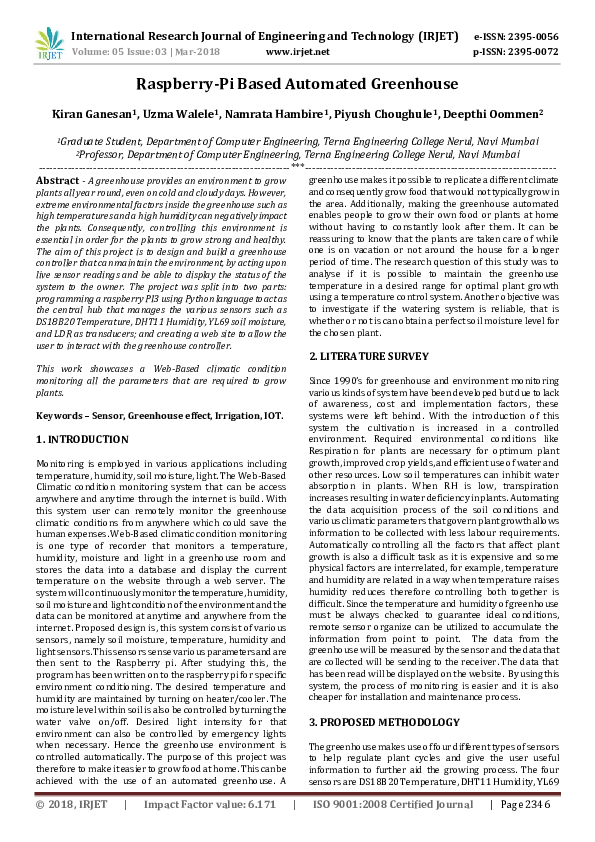 (PDF) Raspberry-Pi Based Automated Greenhouse