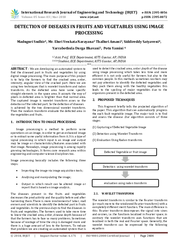 (PDF) DETECTION OF DISEASES IN FRUITS AND VEGETABLES USING IMAGE PROCESSING