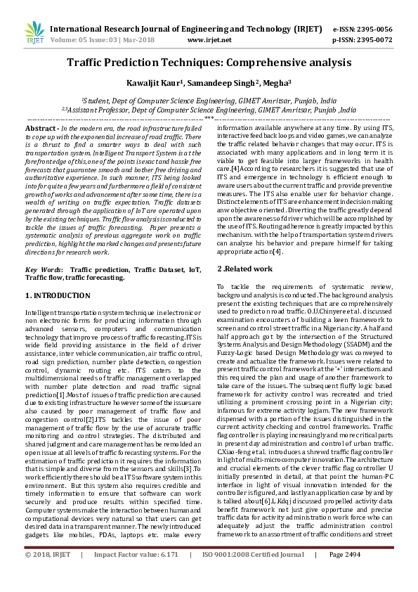 (PDF) Traffic Prediction Techniques: Comprehensive analysis