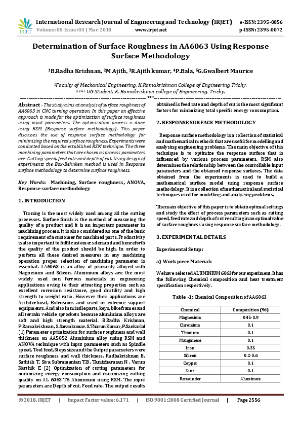 (PDF) Determination of Surface Roughness in AA6063 Using Response Surface Methodology