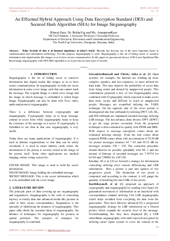 Pdf An Effectual Hybrid Approach Using Data Encryption Standard Des And Secured Hash 