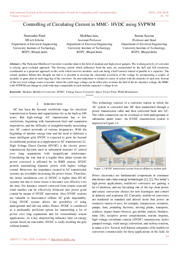 Pdf Controlling Of Circulating Current In Mmc Hvdc Using Svpwm