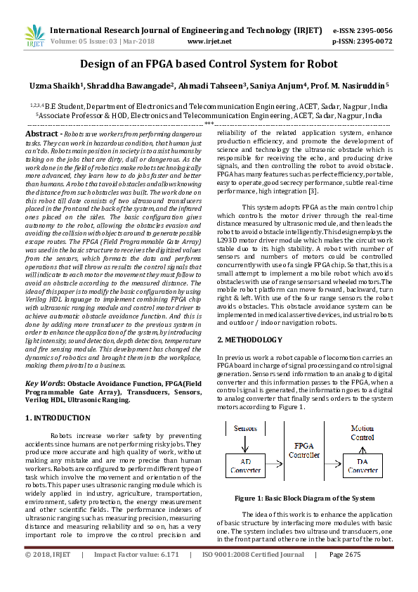 Pdf Design Of An Fpga Based Control System For Robot