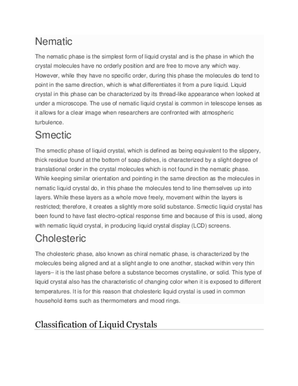 (DOC) Classification of Liquid Crystals