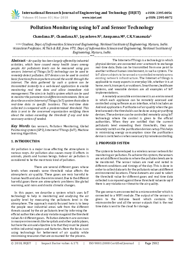 (PDF) Pollution Monitoring using IoT and Sensor Technology