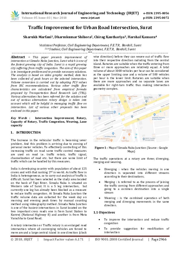 (PDF) Traffic Improvement for Urban Road Intersection, Surat