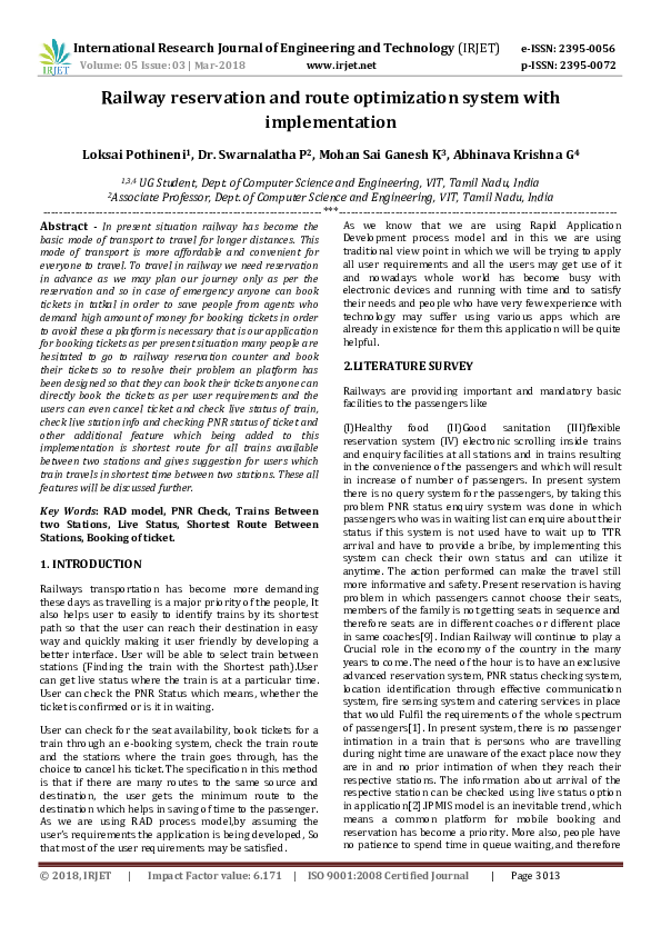 Pdf Railway Reservation And Route Optimization System With Implementation