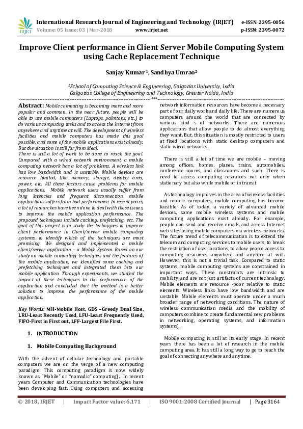 (PDF) Improve Client performance in Client Server Mobile Computing System using Cache ...