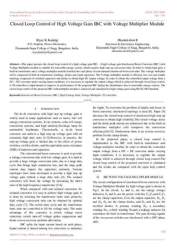 (PDF) Closed Loop Control of High Voltage Gain IBC with Voltage Multiplier Module