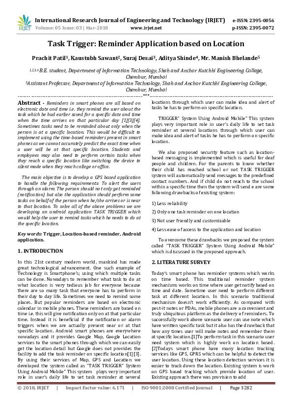 (PDF) Task Trigger: Reminder Application based on Location