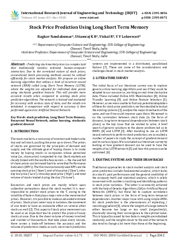 (PDF) Stock Price Prediction Using Long Short Term Memory