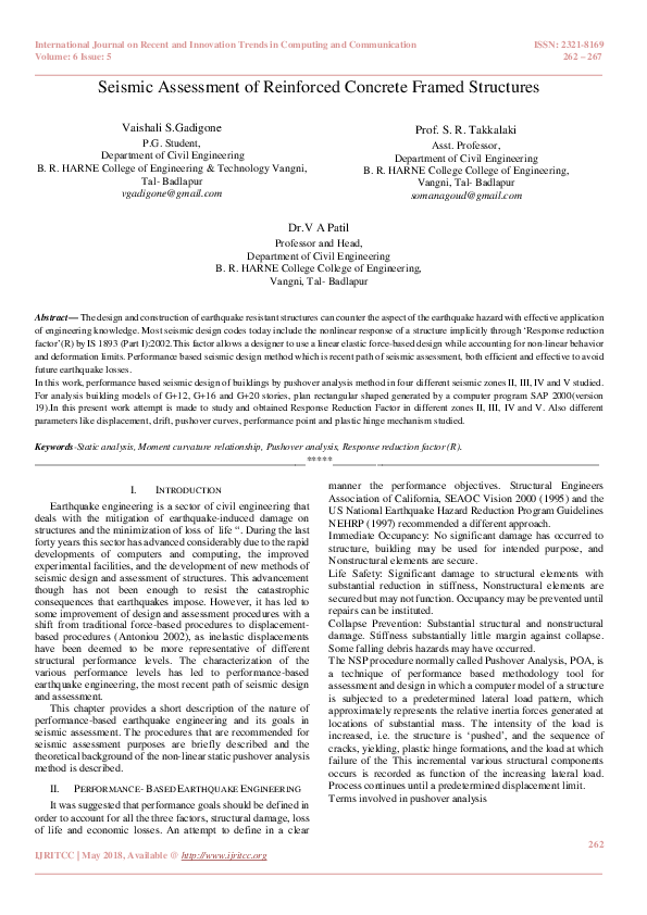 Pdf Seismic Assessment Of Reinforced Concrete Framed Structures