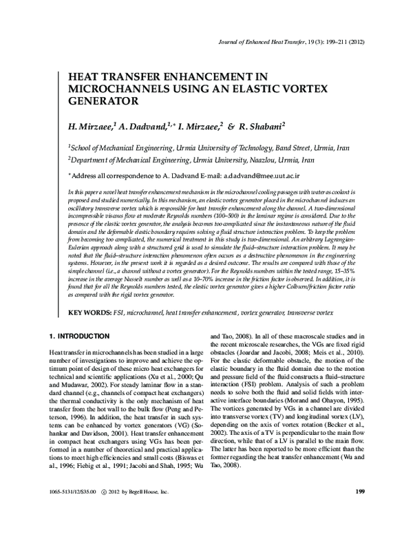 (PDF) HEAT TRANSFER ENHANCEMENT IN MICROCHANNELS USING AN ELASTIC ...