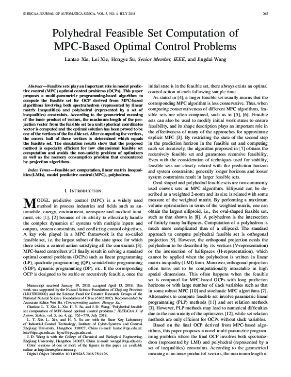 (PDF) Polyhedral Feasible Set Computation of MPC-Based Optimal Control Problems | IEEE/CAA J ...
