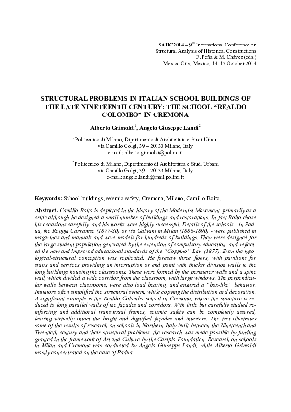 (PDF) Structural problems in Italian School Buildings of the late ...
