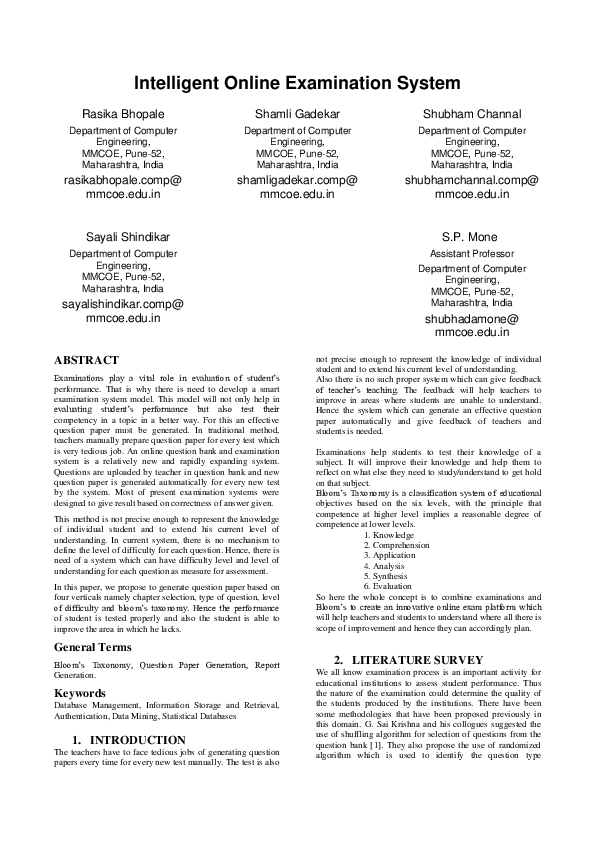 (DOC) Intelligent Online Examination System