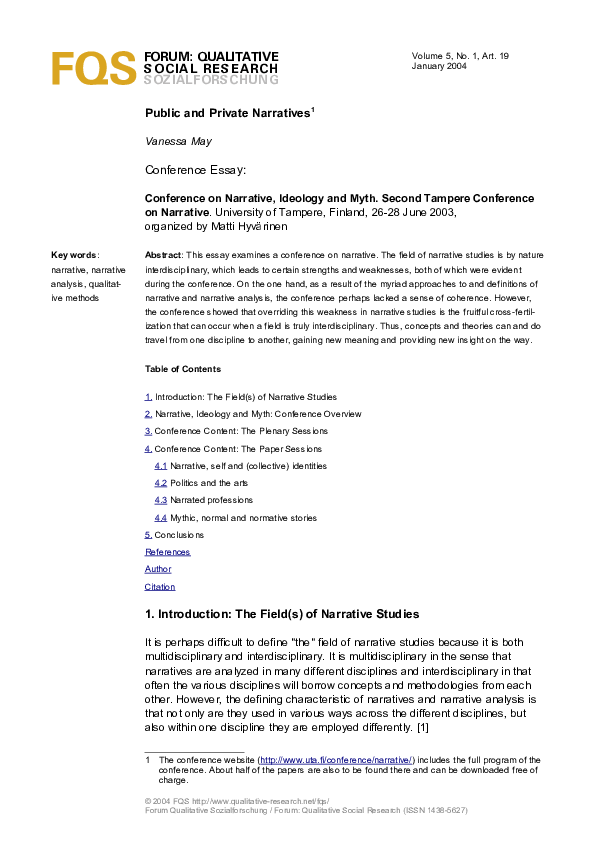 (PDF) Conference Essay: Public and Private Narratives