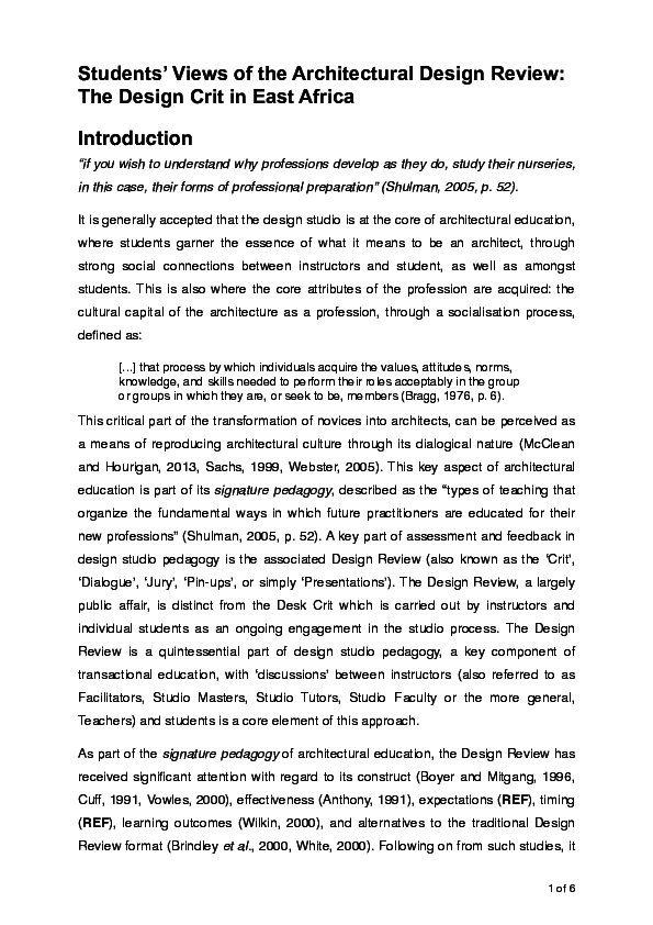 (PDF) Students' Views of the Architectural Design Review: The Design ...
