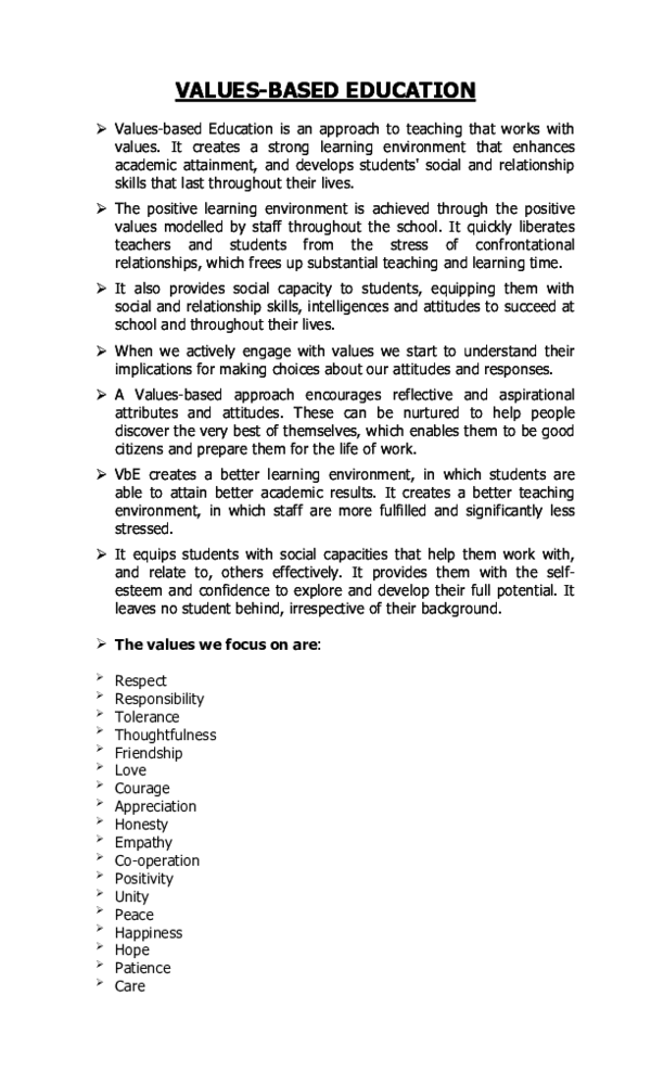 (PDF) VALUES-BASED EDUCATION