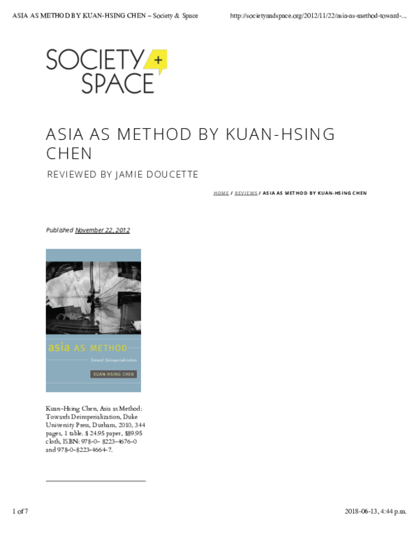 (PDF) Jamie Doucette 2012 Review of ASIA AS METHOD BY KUAN-HSING CHEN