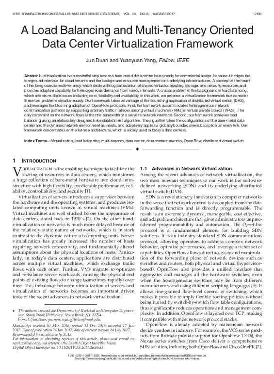 A Load Balancing And Multi Tenancy Oriented Data Center Virtualization Framework