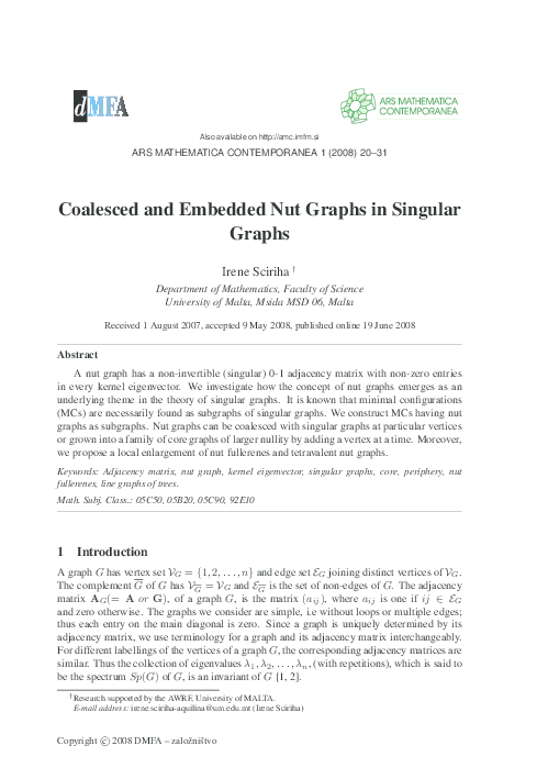(PDF) Coalesced and Embedded Nut Graphs in Singular Graphs