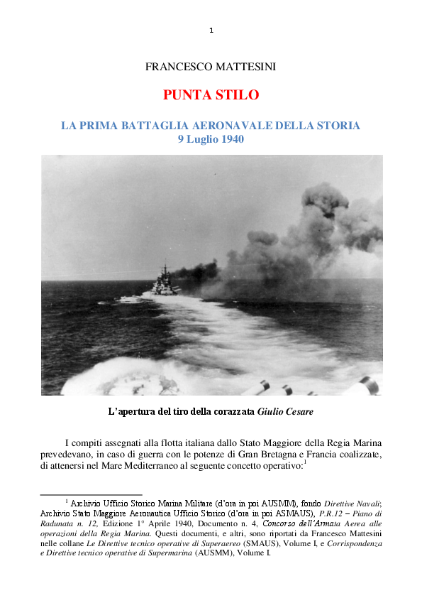 (PDF) PUNTA STILO LA PRIMA BATTAGLIA AERONAVALE DELLA STORIA 9 Luglio 1940