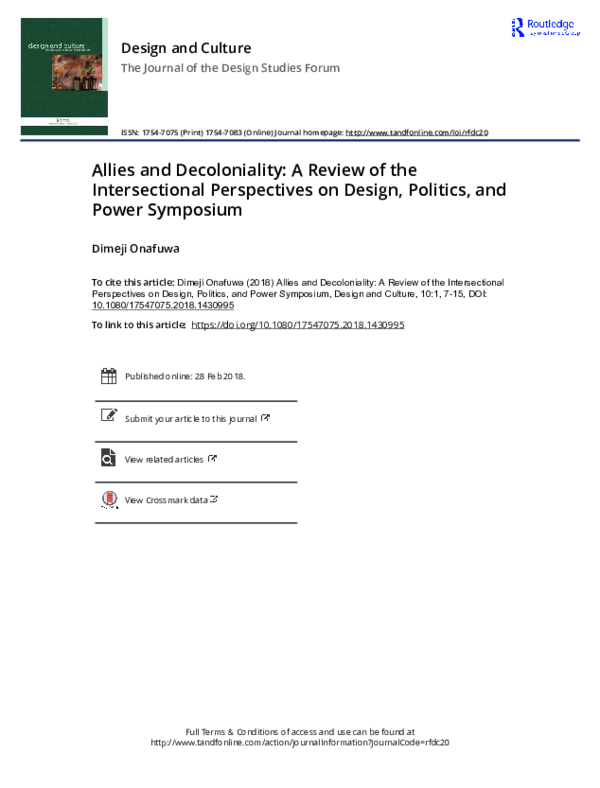 (PDF) Design and Culture Allies and Decoloniality: A Review of the ...