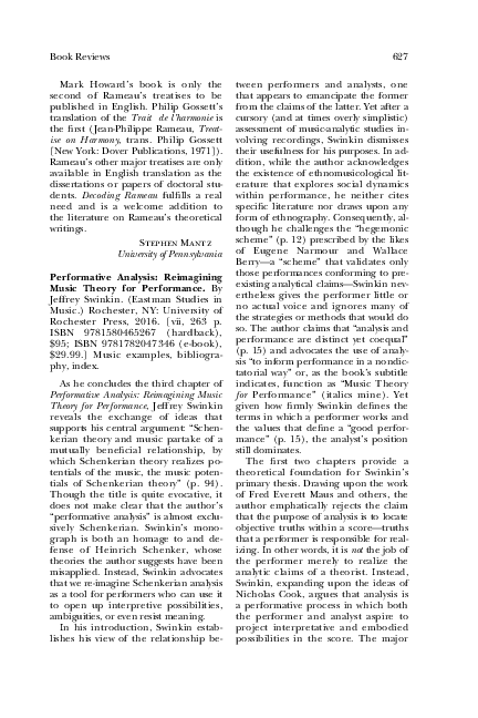 (PDF) Book Review: Performative Analysis: Reimagining Music Theory for ...