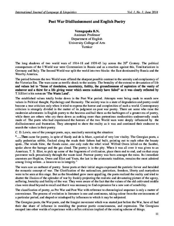 (PDF) Post War Disillusionment and English Poetry