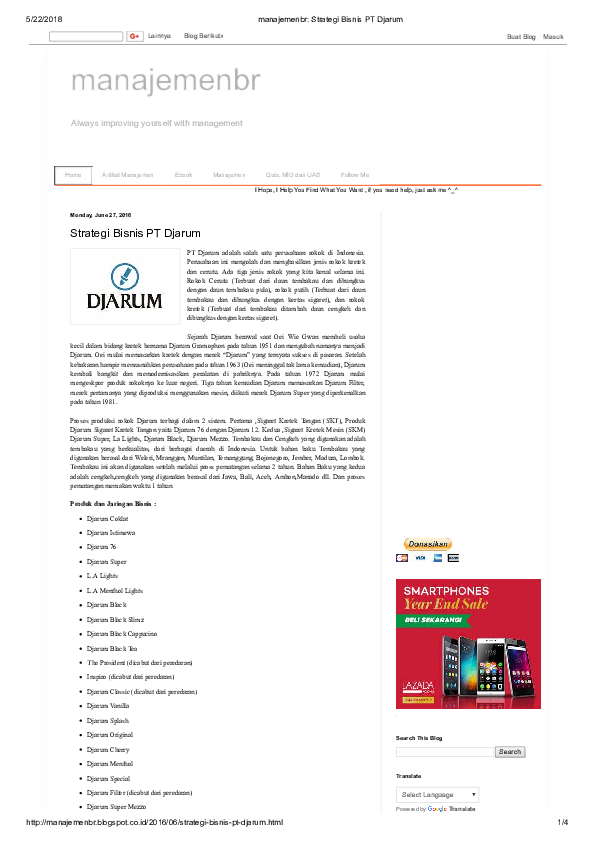 (PDF) Manajemenbr Strategi Bisnis PT Djarum