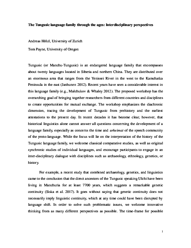 (PDF) The Tungusic language family through the ages: Interdisciplinary ...