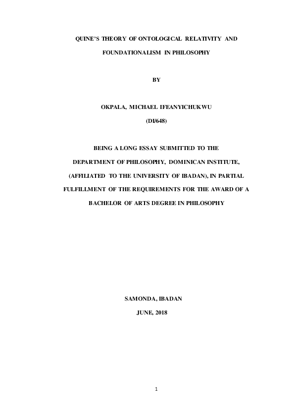 (PDF) QUINE'S THEORY OF ONTOLOGICAL RELATIVITY AND FOUNDATIONALISM IN ...