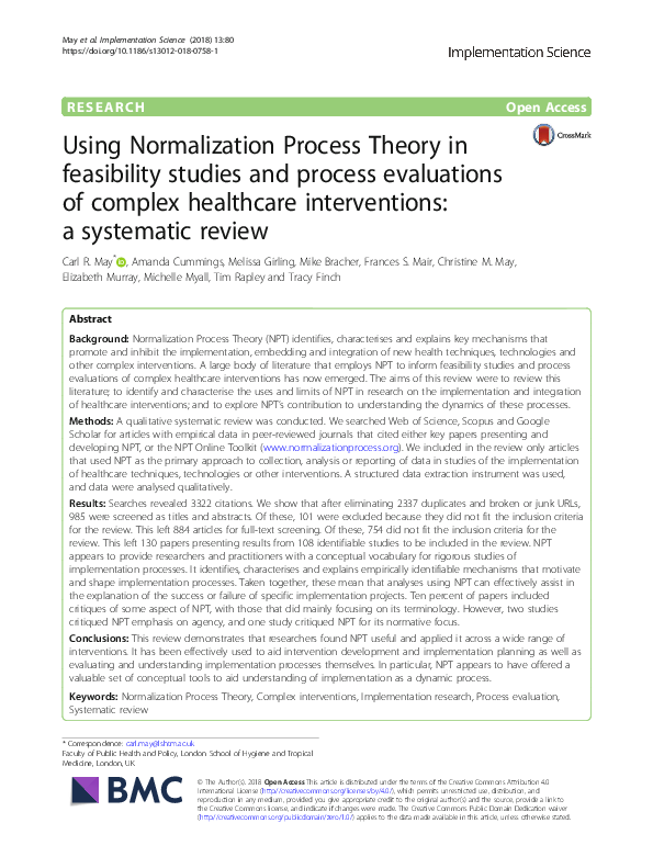 (PDF) Using Normalization Process Theory in feasibility studies and ...