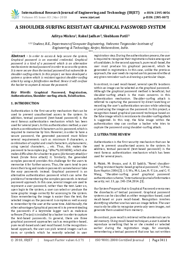 (PDF) A Survey Paper on Authentication for Shoulder Surfing Resistance for Graphical Password ...