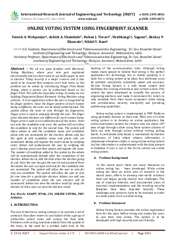 (PDF) ONLINE VOTING SYSTEM USING FINGERPRINT SCANNER