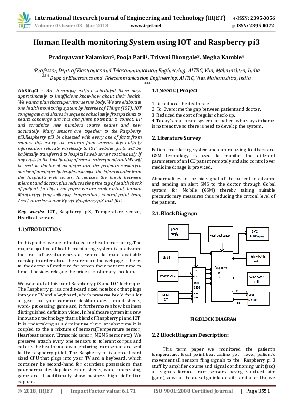 (PDF) Human Health monitoring System using IOT and Raspberry pi3