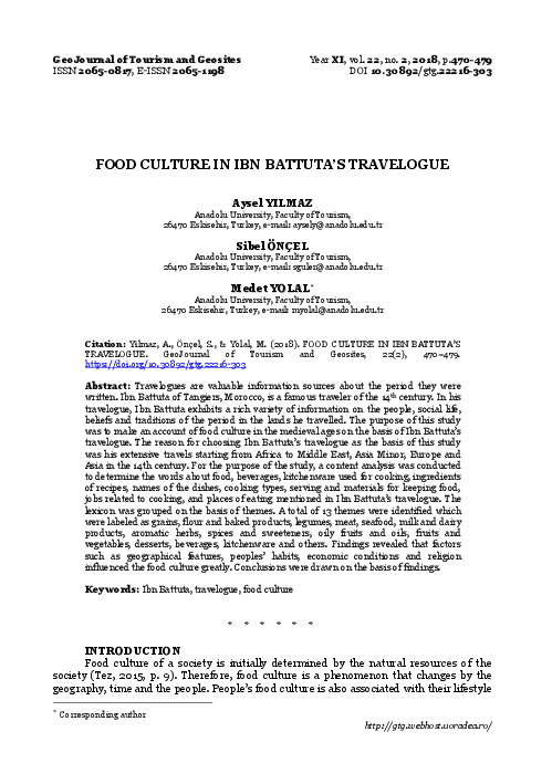 (PDF) FOOD CULTURE IN IBN BATTUTA’S TRAVELOGUE