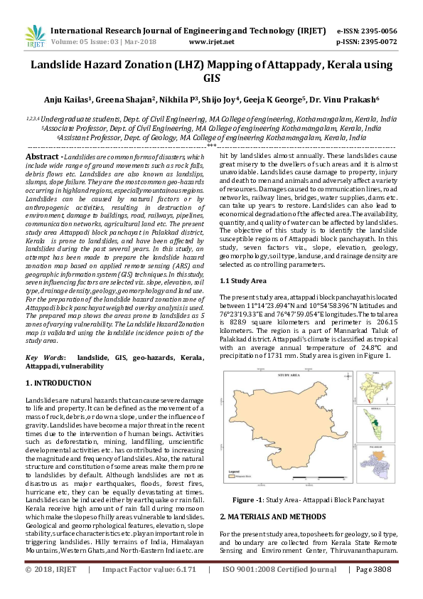 (PDF) Landslide Hazard Zonation (LHZ) Mapping of Attappady, Kerala using GIS