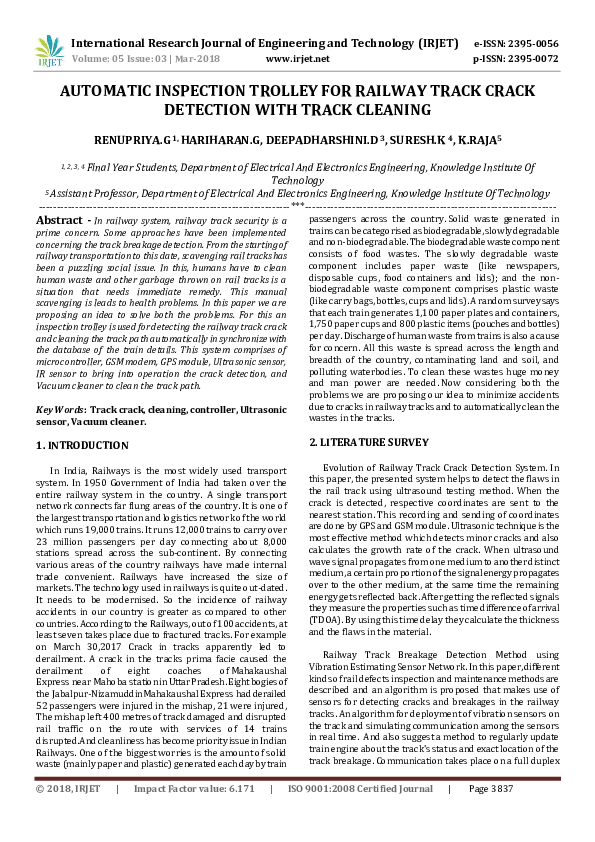 (PDF) AUTOMATIC INSPECTION TROLLEY FOR RAILWAY TRACK CRACK DETECTION ...