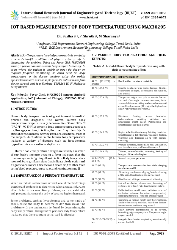 Pdf Iot Based Measurement Of Body Temperature Using Max30205