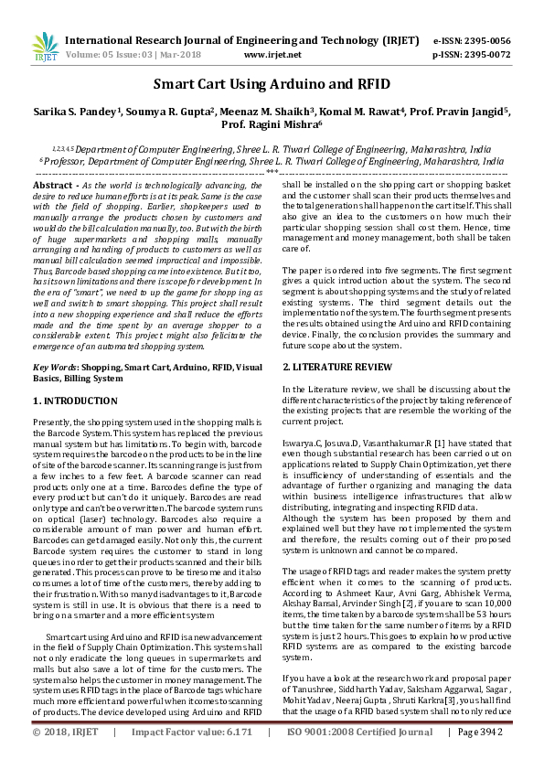 (PDF) Smart Cart Using Arduino and RFID