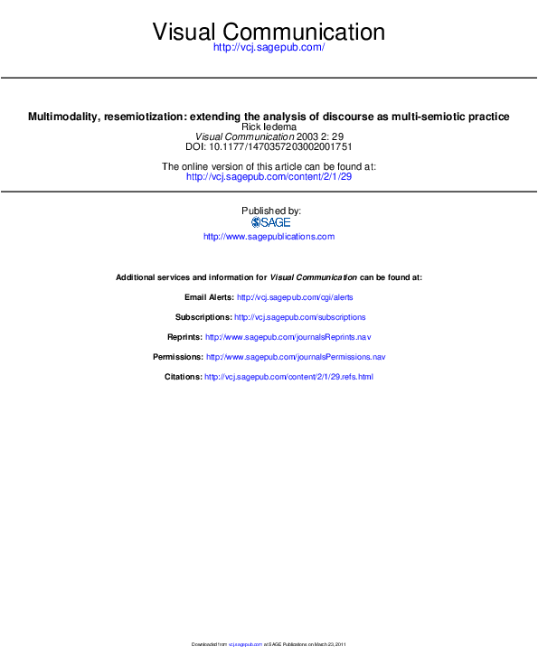 (PDF) Multimodality, resemiotization: extending the analysis of discourse as multi-semiotic practice